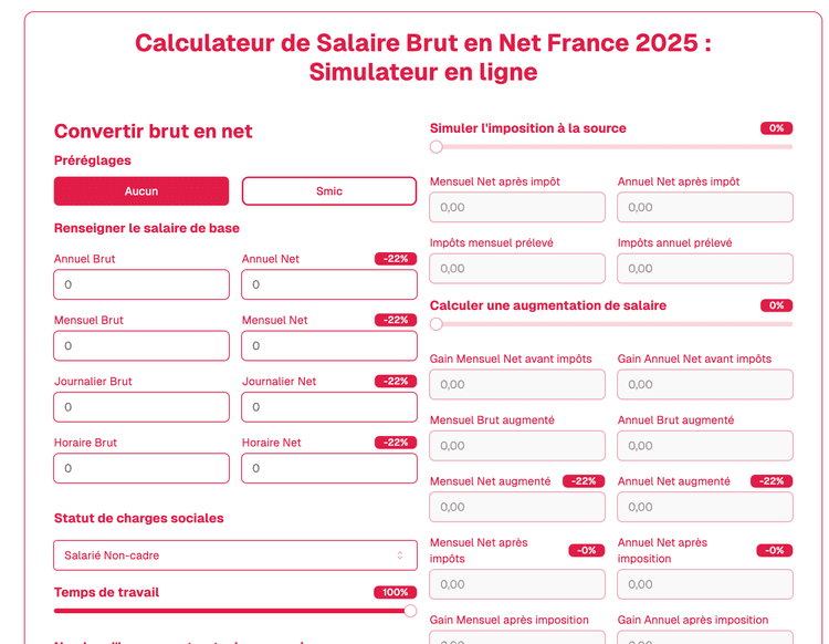 Calculateur Salaire Brut en Net 2026